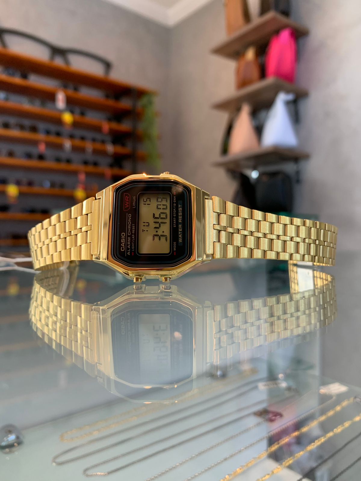 Relógio Casio Digital Dourado Vintage Retro Quadrado A159WGEA-1DF 593 ...