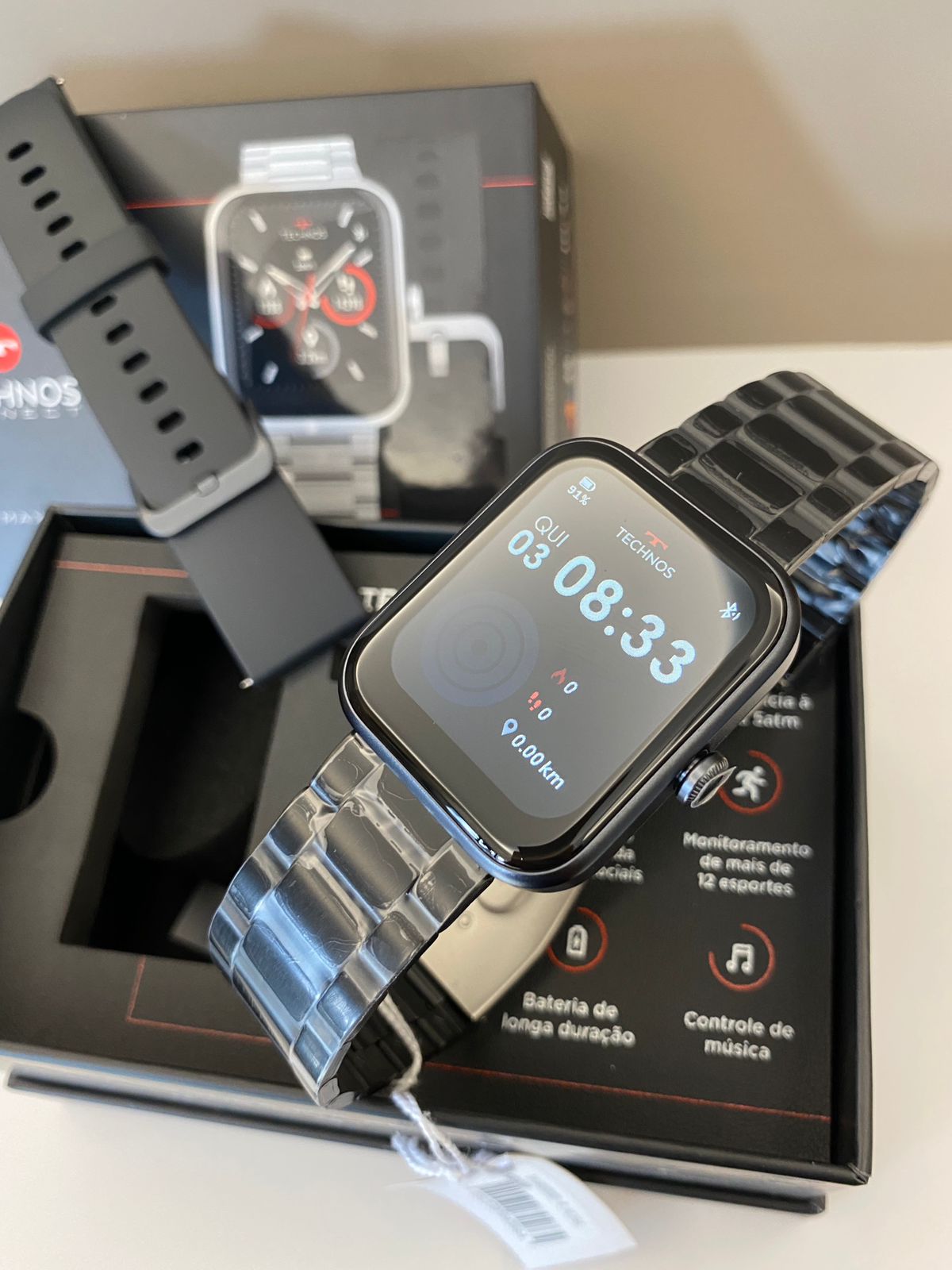 Relógio Smartwatch Technos Connect Max Quadrado Preto Troca de Pulseira ...