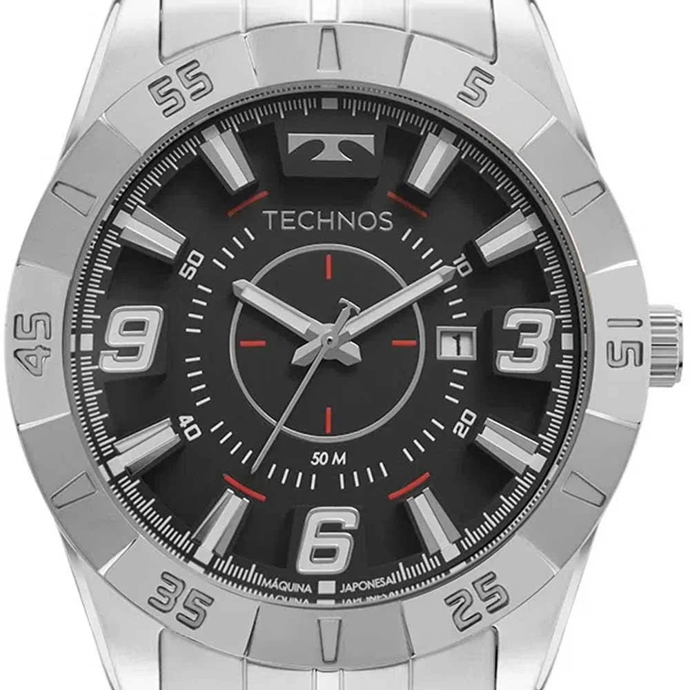 Relógio Technos Masculino Prateado Aço Inox Calendário A prova D'água ...
