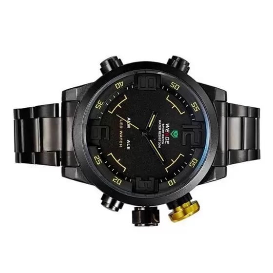 Relógio Weide masculino preto com amarelo digital display duplo led vermelho WH-2309 - Imperial ...